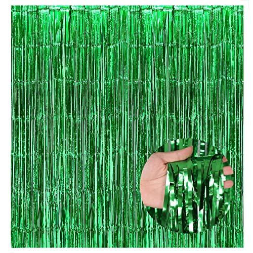 Yilistore 2 Pack 3.3 * 8.2ft Green Foil Fringe Curtain,Streamer Backdrop,Metallic Tinsel Streamer Curtains for St Patrick's Day Party Decorations