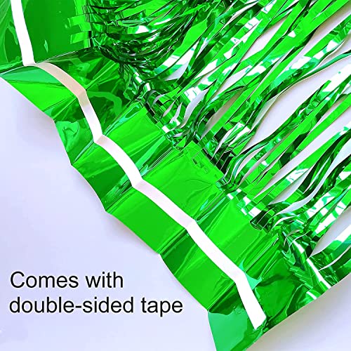 Yilistore 2 Pack 3.3 * 8.2ft Green Foil Fringe Curtain,Streamer Backdrop,Metallic Tinsel Streamer Curtains for St Patrick's Day Party Decorations