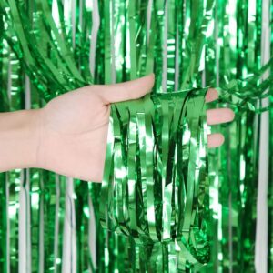 Yilistore 2 Pack 3.3 * 8.2ft Green Foil Fringe Curtain,Streamer Backdrop,Metallic Tinsel Streamer Curtains for St Patrick's Day Party Decorations