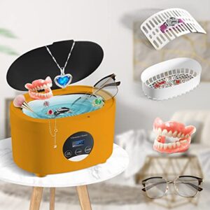 aocktobar jewelry cleaner ultrasonic machine, ultrasonic jewelry cleaner 600ml with 5 digital timer and degassing function, ultrasonic cleaner machine for jewelry, daily use, glasses(orange)