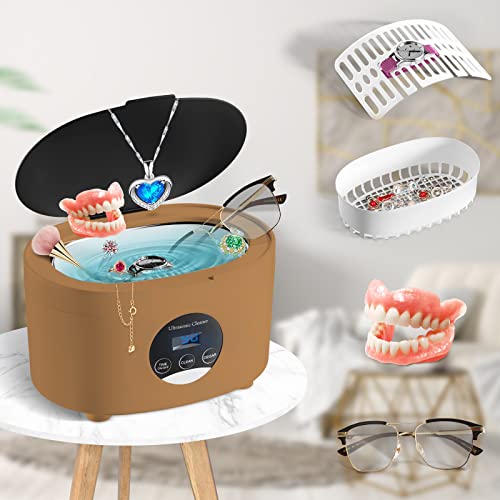 Aocktobar Jewelry Cleaner Ultrasonic Machine, Ultrasonic Jewelry Cleaner 600ML with 5 Digital Timer and degassing function, Ultrasonic Cleaner Machine for Jewelry, Daily Use, Glasses, Denture(Brown)