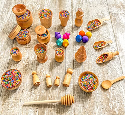 30 Piece - USA Made - Sensory Bin Tools - Sensory Bins - Wooden Sensory Bin Tools - Sensory Bin Toys - Sensory Tools - Toddler Sensory Bin - Learning Scooper -Montessori Toys for Toddler