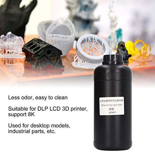 Curing Rigid Resin, 1000ml High Accuracy 3D Printer Resin Low Shrinkage Easy to with Less Odor for Industrial Parts(Green)