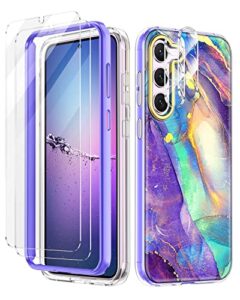 rancase for galaxy s23 5g case,[2 tempered glass screen protector + 2 camera lens protector ] marble pattern slim shockproof protective soft women girls cover for samsung galaxy s23,purple