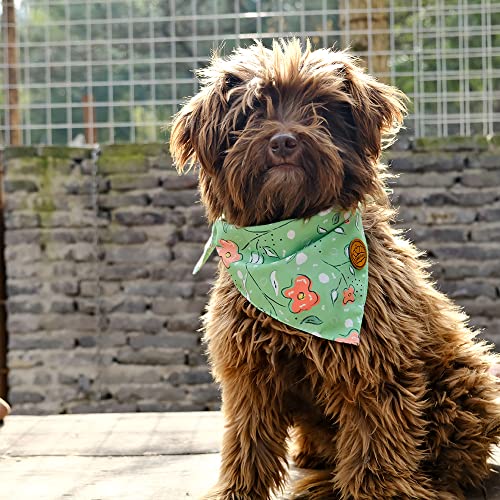 CROWNED BEAUTY Spring Dog Bandanas Reversible Large 2 Pack, Flower Plants Set, Plaid Stripes Adjustable Triangle Holiday Scarves for Medium Large Extra Large Dogs Pets DB41-L