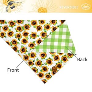 CROWNED BEAUTY Spring Summer Dog Bandanas Reversible Large 2 Pack, Watermelon Sunflower Set, Green Plaid Polka Dots Adjustable Triangle Holiday Scarves for Medium Large Extra Large Dogs Pets DB38-L