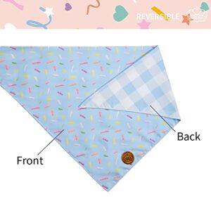 CROWNED BEAUTY Birthday Dog Bandanas Reversible Large 2 Pack, Celebration Set, Plaid Adjustable Triangle Holiday Blue Green Scarves for Medium Large Extra Large Dogs Girl Boy Pets DB43-L