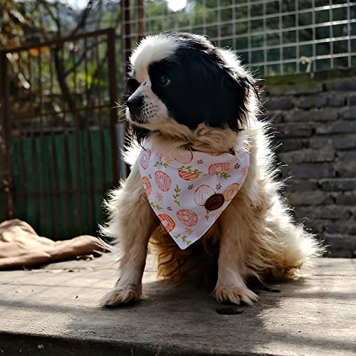 CROWNED BEAUTY Spring Dog Bandanas Reversible Large 2 Pack, Floral Donuts Set, Plaid Adjustable Triangle Holiday Pink Scarves for Medium Large Extra Large Dogs Pets DB33-L