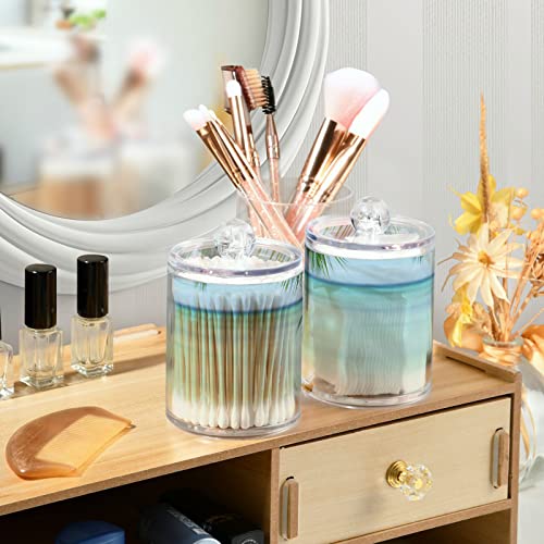 WELLDAY Apothecary Jars Bathroom Storage Organizer with Lid - 14 oz Qtip Holder Storage Canister, Summer Beach Starfish Clear Plastic Jar for Cotton Swab, Cotton Ball, Floss Picks, Makeup Sponges,Hair