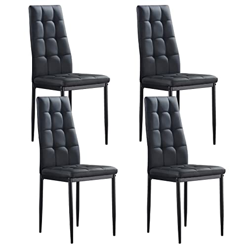 WISOICE Dining Chairs Set of 4, Black Chairs for Dining Room, Kitchen Chairs with Metal Legs and PU Leather Padded Seat High Back