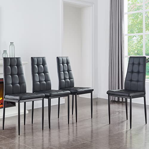 WISOICE Dining Chairs Set of 4, Black Chairs for Dining Room, Kitchen Chairs with Metal Legs and PU Leather Padded Seat High Back