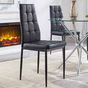 WISOICE Dining Chairs Set of 4, Black Chairs for Dining Room, Kitchen Chairs with Metal Legs and PU Leather Padded Seat High Back