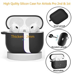 Geeice AirPods Pro 2nd/1st Generation Case Cover 2022/2019, 3 in 1 Soft Silicone Full Protective Cover Accessories with Keychain Lanyard and Cleaning Pen for Women Men, Black