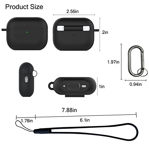 Geeice AirPods Pro 2nd/1st Generation Case Cover 2022/2019, 3 in 1 Soft Silicone Full Protective Cover Accessories with Keychain Lanyard and Cleaning Pen for Women Men, Black