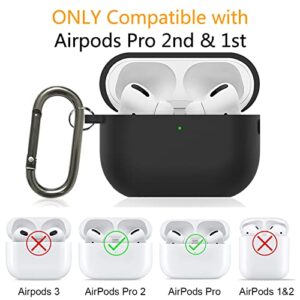 Geeice AirPods Pro 2nd/1st Generation Case Cover 2022/2019, 3 in 1 Soft Silicone Full Protective Cover Accessories with Keychain Lanyard and Cleaning Pen for Women Men, Black