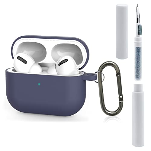 Geeice AirPods Pro Case with Cleaner kit, 2 in 1 Soft Silicone Full Protective Accessories Cover with Keychain, Cleaning Pen for 2019 Airpod Pro, Blue