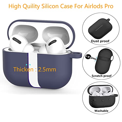 Geeice AirPods Pro Case with Cleaner kit, 2 in 1 Soft Silicone Full Protective Accessories Cover with Keychain, Cleaning Pen for 2019 Airpod Pro, Blue