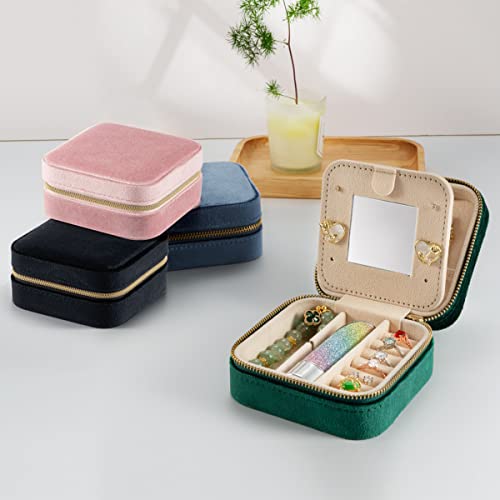 ilycase Velvet Jewelry Box,Travel jewelry Box organizer,Earring Organizer with Mirror,Jewelry Travel Case,travel jewelry box (Green)