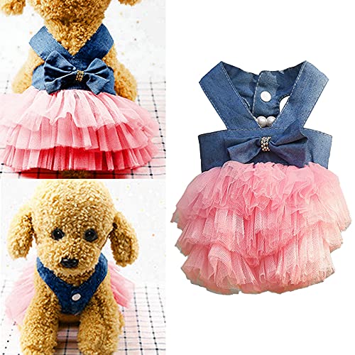 Girl Dog Clothes with Legs Dog Dresses Striped Puppy Princess Dress Mesh Bubble Princess Stripe Fashion Skirt Lace Pet Clothes