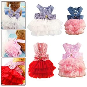 Girl Dog Clothes with Legs Dog Dresses Striped Puppy Princess Dress Mesh Bubble Princess Stripe Fashion Skirt Lace Pet Clothes