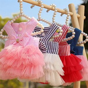 Girl Dog Clothes with Legs Dog Dresses Striped Puppy Princess Dress Mesh Bubble Princess Stripe Fashion Skirt Lace Pet Clothes