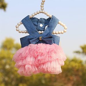 Girl Dog Clothes with Legs Dog Dresses Striped Puppy Princess Dress Mesh Bubble Princess Stripe Fashion Skirt Lace Pet Clothes