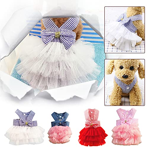 Girl Dog Clothes with Legs Dog Dresses Striped Puppy Princess Dress Mesh Bubble Princess Stripe Fashion Skirt Lace Pet Clothes