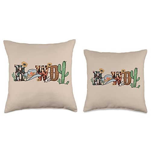 Western Country Howdy Cowboy Cactus Cow Rodeo Yeehaw Punchy Throw Pillow, 18x18, Multicolor