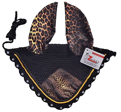 Zainee Sports Leopard Print Horse Fly Bonnet Ear Net Hat Hood Mask Fly Veil Horse Gift Handmade Crochet Polyester (Horse/Full)