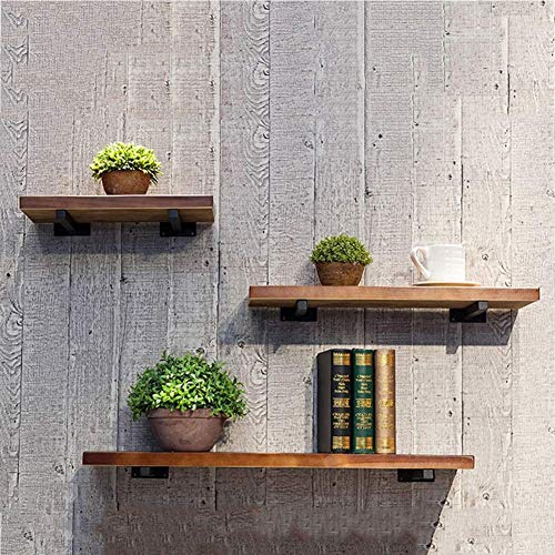 PIBM Stylish Simplicity Shelf Wall Mounted Floating Rack Shelves Solid Wood Metal Bracket Bookshelf Storage Save Space Living Room Balcony,3 Colors, a ,