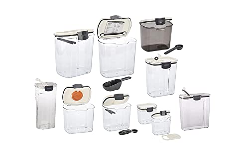 Progressive Prepworks ProKeeper 10 -Piece Kitchen Clear Plastic Airtight Food Flour And Sugar Storage Organization Container Baking Canister Set, White