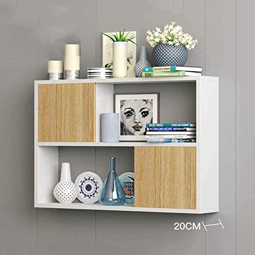 PIBM Stylish Simplicity Shelf Wall Mounted Floating Rack Shelves Solid Wood with Door Bookshelf Show Bearing Strong Living Room Bedroom - 4 Colors, c , 100x20x65cm