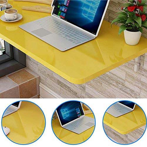 PIBM Stylish Simplicity Shelf Wall Mounted Floating Rack Shelves Foldable Dining Table Bookshelf Computer Desk Solid Wood Metal Bracket Smooth,12 Sizes,5 Colors, Yellow , 60x50cm