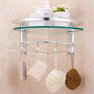 PIBM Stylish Simplicity Shelf Wall Mounted Floating Rack Wooden Bathroom Shelves Rack Sector Wall Mount Cosmetic Storage Rack Corner Tempered Glass Hook up - 3 Sizes, a , 31x25x15cm