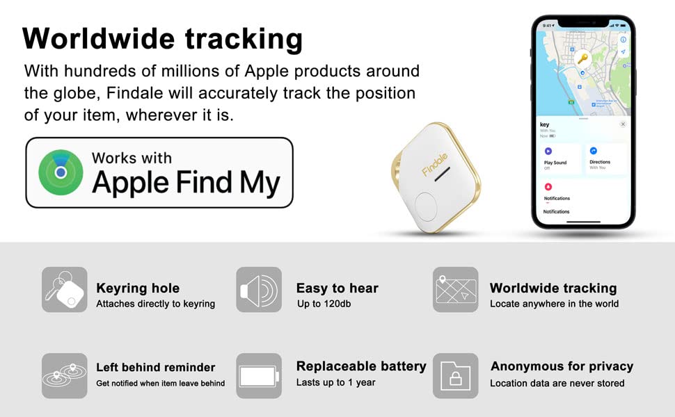 Findale Smart GPS Tracker- Find anything in a click of a button - Compatible with "Find My" IoS App