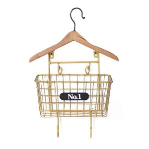 pibm stylish simplicity shelf wall mounted floating rack shelves retro iron art solid wood basket child hangers flower stand,2 sizes,2 colours, gold , 35.5x67cm