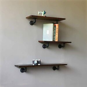 PIBM Stylish Simplicity Shelf Wall Mounted Floating Rack Shelves Retro Water Pipe Metal Solid Wood Bookshelf Bathroom Kitchen Bar,7 Sizes, a , 120X20CM