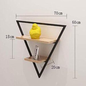 PIBM Stylish Simplicity Shelf Wall Mounted Floating Rack Shelves Iron Art Solid Wood Simple Bookshelf Flower Stand Storage Multifunction,2 Styles,2 Layer, b , 70X20X60CM