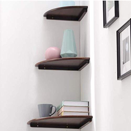 PIBM Stylish Simplicity Shelf Wall Mounted Floating Rack Shelves Solid Wood Wall Corner Sector Triangle Storage Wear Resistant Bedside Bearing Strong,6 Sizes, Brown , Radius 25 cm