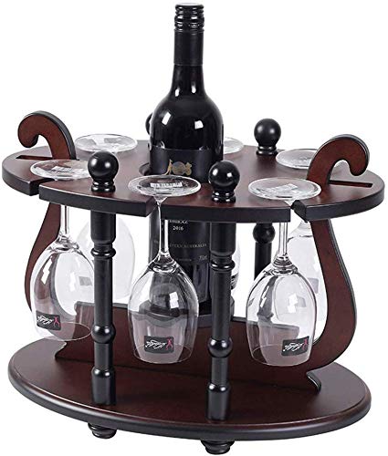 PIBM Stylish Simplicity Wine Racks Free Standing Wine Glass Holder，Round Ding，Solid Wood Creative Wine Display with 6 Glass Rack Amp; 1 Bottle Holder for Bar Wine Cellar Wine Cooler Etc（40X26X32Cm）