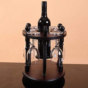 PIBM Stylish Simplicity Wine Racks Free Standing Wine Glass Holder，Round Ding，Solid Wood Creative Wine Display with 6 Glass Rack Amp; 1 Bottle Holder for Bar Wine Cellar Wine Cooler Etc（40X26X32Cm）