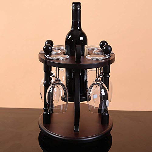 PIBM Stylish Simplicity Wine Racks Free Standing Wine Glass Holder，Round Ding，Solid Wood Creative Wine Display with 6 Glass Rack Amp; 1 Bottle Holder for Bar Wine Cellar Wine Cooler Etc（40X26X32Cm）