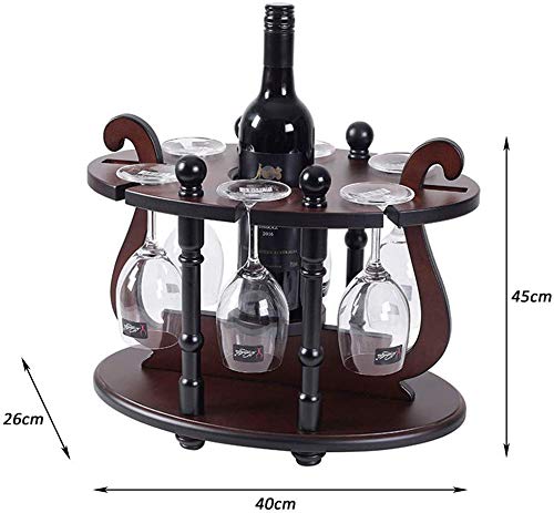 PIBM Stylish Simplicity Wine Racks Free Standing Wine Glass Holder，Round Ding，Solid Wood Creative Wine Display with 6 Glass Rack Amp; 1 Bottle Holder for Bar Wine Cellar Wine Cooler Etc（40X26X32Cm）