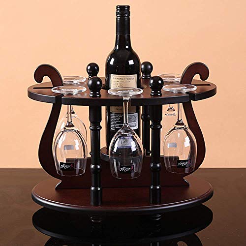 PIBM Stylish Simplicity Wine Racks Free Standing Wine Glass Holder，Round Ding，Solid Wood Creative Wine Display with 6 Glass Rack Amp; 1 Bottle Holder for Bar Wine Cellar Wine Cooler Etc（40X26X32Cm）