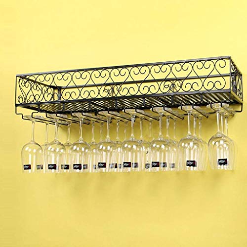 PIBM Stylish Simplicity Wine Rack Shelf Wine Rack with Adjustable Height, Ceiling Mounted Hanging Wine Bottle Holder, Metal Iron Wine Glass Holder, High Cup Holder Wine Rack Wall Hanging, Black ,