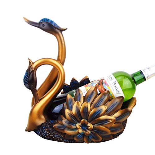 PIBM Stylish Simplicity Double Swan Wine Rack Bronze Continental Home Desktop Porch Bar Decorations Living Room Wine Cabinet Decoration Creative Crafts Gifts Beautiful and Elegant