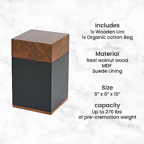 AspenStudio Walnut Wood Urn for Human Cremation Funeral Handcrafted Solid Wood Urn with Bag for Storage for Adult Human Ash Ashes Urn Decorative Urns with lids TSA Approved Solid Wooden urn