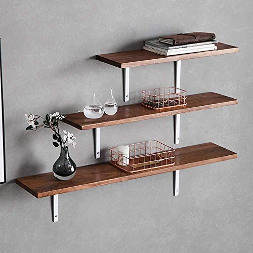 PIBM Stylish Simplicity Shelf Wall Mounted Floating Rack Shelves Iron Bracket Solid Wood Multifunction Living Room Study Simple Easy to Clean,3 Sizes, Brown , 40x20x20cm