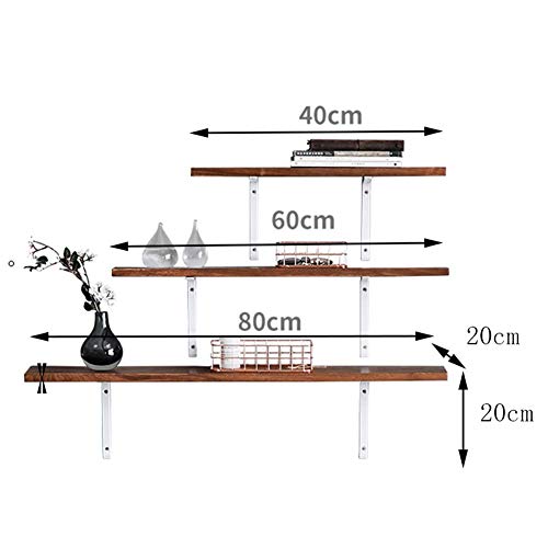 PIBM Stylish Simplicity Shelf Wall Mounted Floating Rack Shelves Iron Bracket Solid Wood Multifunction Living Room Study Simple Easy to Clean,3 Sizes, Brown , 40x20x20cm