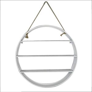 pibm stylish simplicity shelf wall mounted floating rack shelves american style iron art round hemp rope sofa background bookshelf coffee shop,3 layers, white , diameter 70 cm